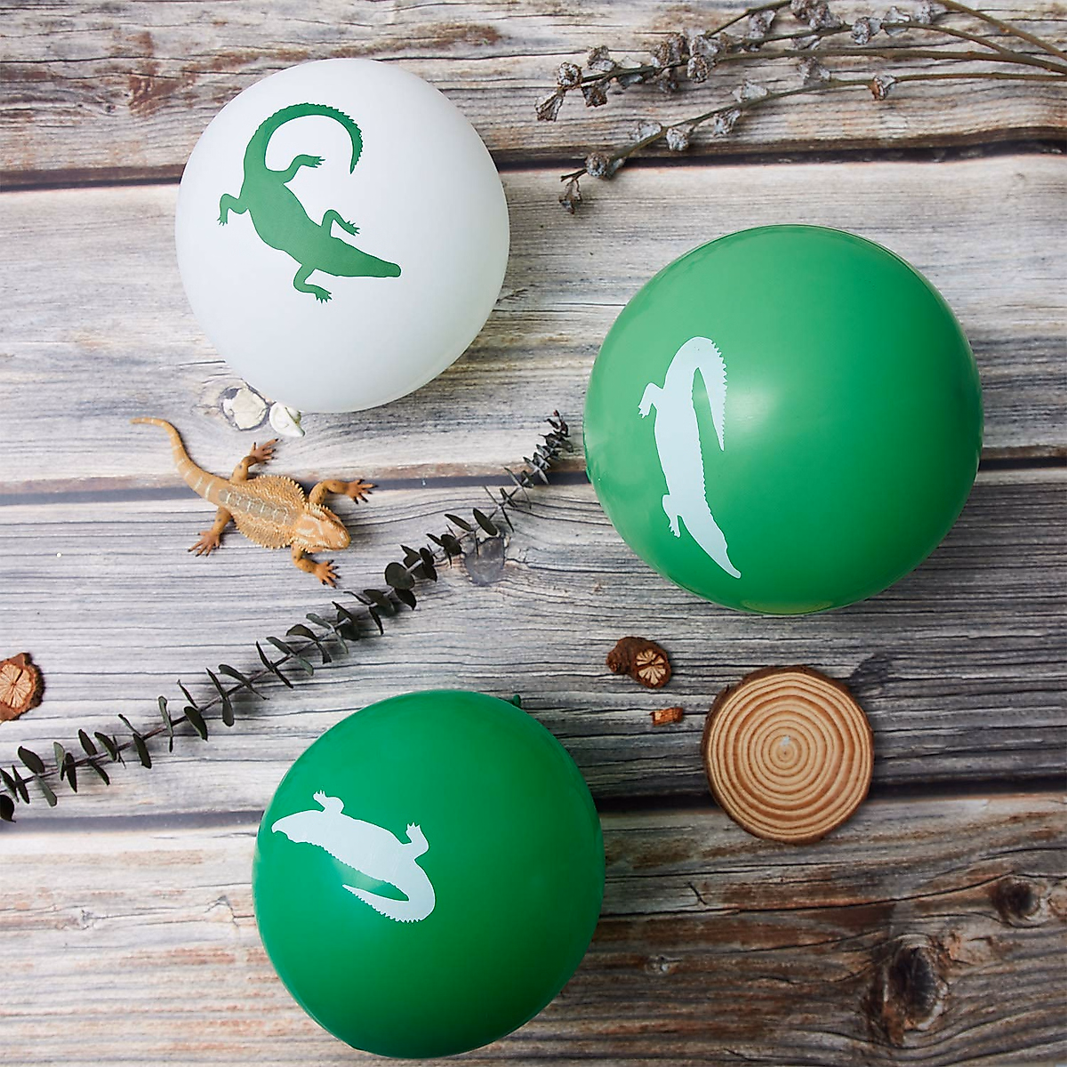 60 Pieces Crocodile Latex Balloons Alligator Themed Balloons and 2 Rolls Gold Balloon Ribbon for Reptile Party Baby Shower Birthday Party Decorations