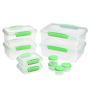 Sistema 10 Piece Food Storage Containers with Salad Dressing and Condiment Containers and Lids for Meal Prep, Dishwasher Safe, Clear/Green