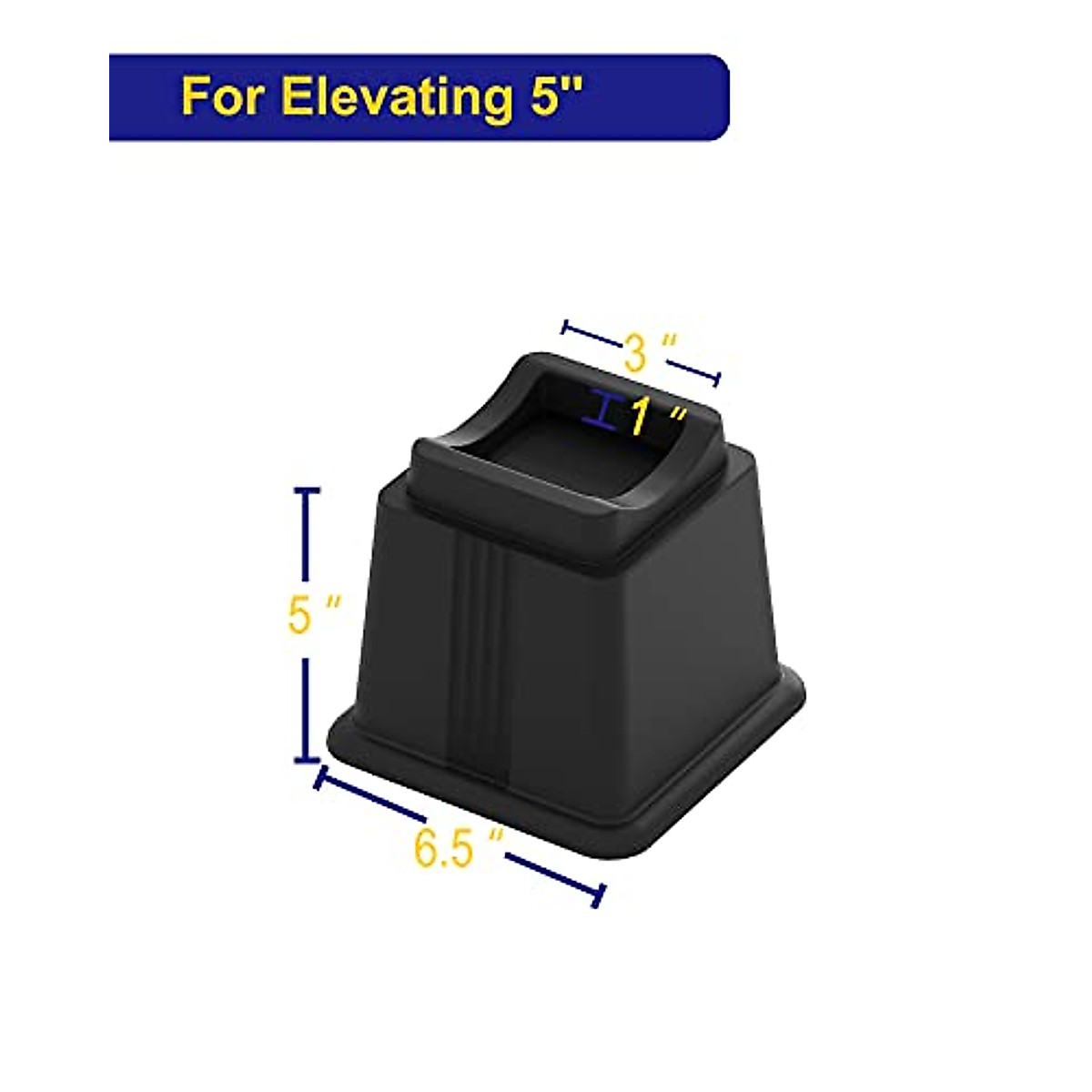 Nachell Bed Furniture Risers 4 Pack Bed Lift Risers Elevation in Height 5" Heavy Duty Rectangle Riser Blocks for Caster Wheels or Posts of Bed Table Couch Support up to 2500 lbs. (Black, 5 Inch)