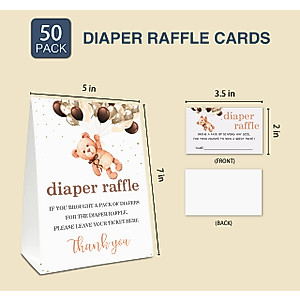 Diaper Raffle Tickets For Baby Shower, Little Bear balloon Themed Cards,Party Favors For Baby Showers Game Cards, 1 Sign & 50 Cards Per Pack – (012-niaobu)
