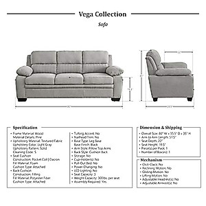Lexicon Vega Living Room Sofa, Light Gray