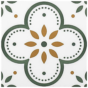 Peel & Stick Floor Tiles Vinyl Flooring 8"x8", Self-Adhesive Removable, Suitable for Wall, Floor, Kitchen, Bathroom,10 Sheets (Green Flower)