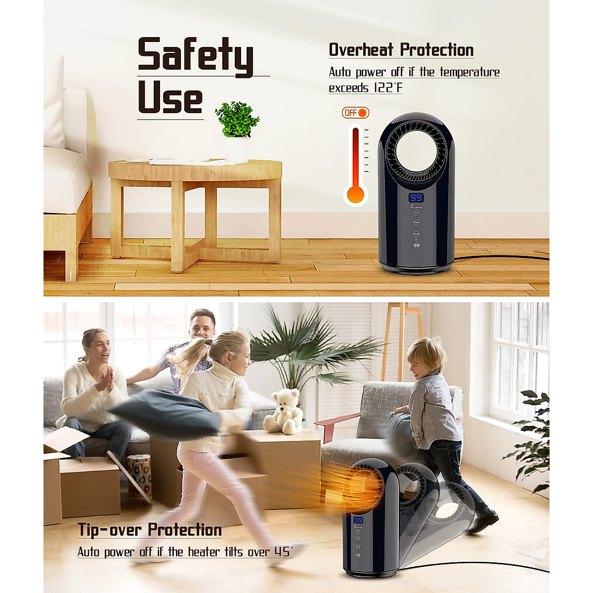 WAPEMORK Space Heater for Personal Use, Portable Indoor Electric Heaters, Small Bladeless Heater Fan with Adjustable Comfort Control Thermostat, Safe and Quiet for Bathroom Office Desk Baby Room (Black)