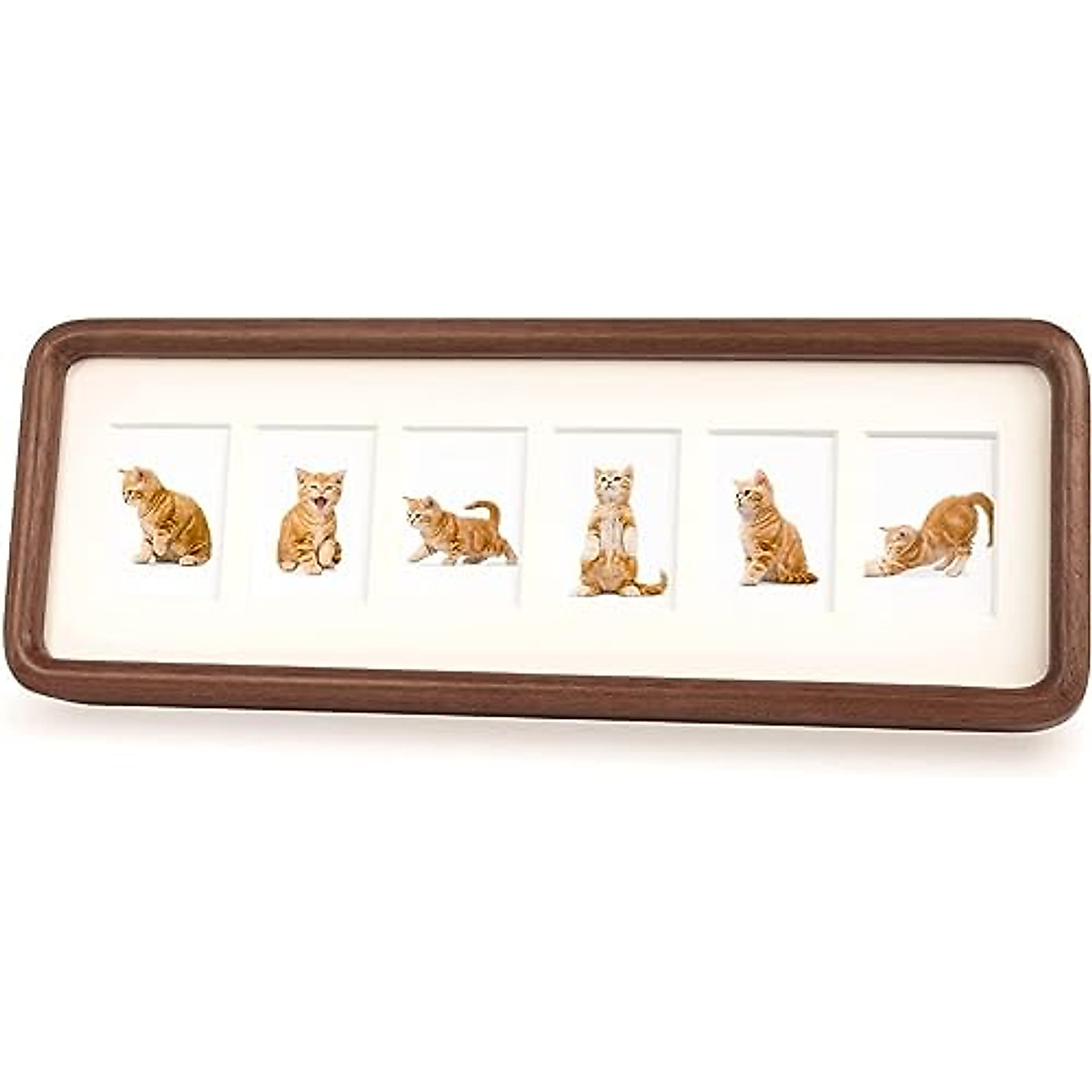 Solid Wood Collage Picture Frame Multi Openings Photo Frame 4x12 / 4x16 Matted to 1.5x2.5 for Wall and Tabletop Display (6 Opening Walnut)