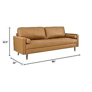 Modway Valour 88" Modern Style Leather and Dense Foam Sofa in Tan Finish