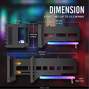EZDIY-FAB Vertical PCIe 4.0 GPU Mount Bracket Graphic Card Holder with 5V 3 Pin ARGB LED Module, Video Card VGA Support Kit with PCIe 4.0 X16 Gen4 17cm/6.69in Riser Cable 90 Degree Right Angle- Black