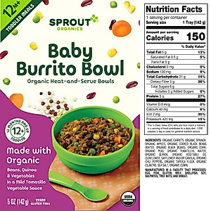 Sprout Organic Baby Food, Toddler Meals, Veggie Burrito Bowl with Beans & Quinoa, 5 Oz Bowl (8 Count)