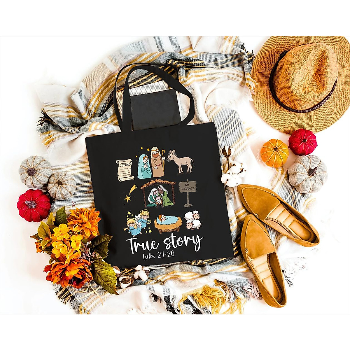 GXVUIS True Story Canvas Tote Bag for Women Jesus Faith Christmas Reusable Grocery Shoulder Shopping Bags Christian Gifts Black