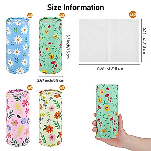 Shojoy 12 Pieces Spring Flowers Car Tissues Box Spring Floral Car Tissues Cylinder in 4 Design Refill Round Car Tissue Holder with Facial Tissues for Wedding Birthday Party Car Cup Holder Travel Home
