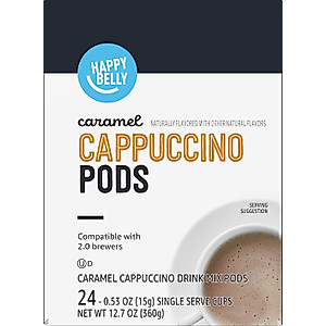 Amazon Brand - Happy Belly Cappuccino Coffee Pods Compatible with 2.0 K-Cup Brewers, Caramel Flavored, 24 Count