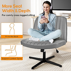 DUMOS Cirss Cross Chair Legged Office Wide Comfy Desk Seat, No Wheels Armless Computer Task Seating, Swivel Vanity Home Height Adjustable