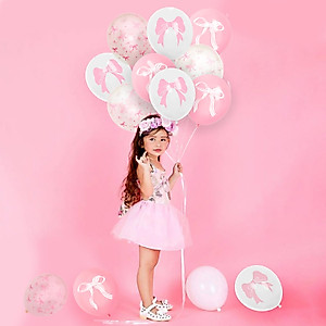 HPWF 30pcs Pink Latex Bow Balloons,12" Bow Theme Birthday Party Bachelorette Decorations, Bridal Engagement Decor, Coquette Cute Supplies