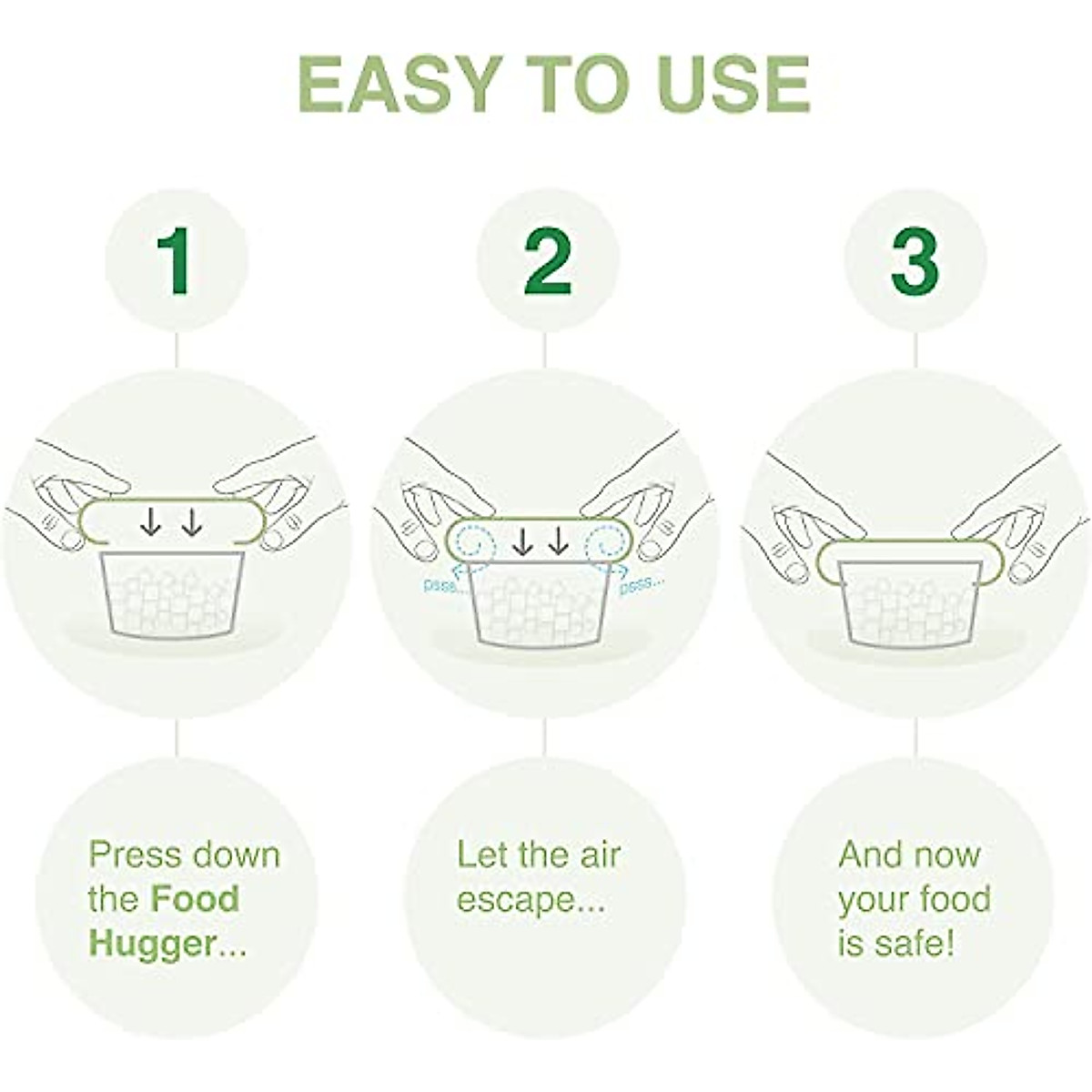 Food Huggers Replacement Lids for Glass Storage Containers | Silicone & Glass Lids that Don’t Crack | Fits Round Container Brands & Bowls | 100% Plastic Free | 3 Lid Set (XS,S,M), Gradual Green