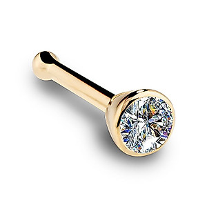 SI1 2mm 0.03ct. t.w. Diamond Flush Bezel Set Diamond 14K Yellow Gold Bone Nose Ring 20G