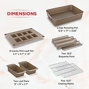Elbee Home 8-Piece Nonstick Space Saving Bread Baking Pan Set - Includes Large Roasting Pan - Bread Loaf Pan - Baguette Pan - Cooling Rack - 8-Cavity Mini Loaf Pan Aluminized Steel - PFOA & PFOS Free