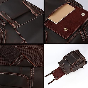 Masa Kawa Leather Backpack for Men 15.6 Inch Laptop Computer Bag Large Vintage Hiking Daypack Business Travel Rucksack, Brown
