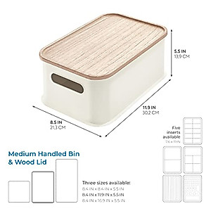 iDesign Recycled Plastic Medium Storage Bin with Handles and Paulownia Wood Lid