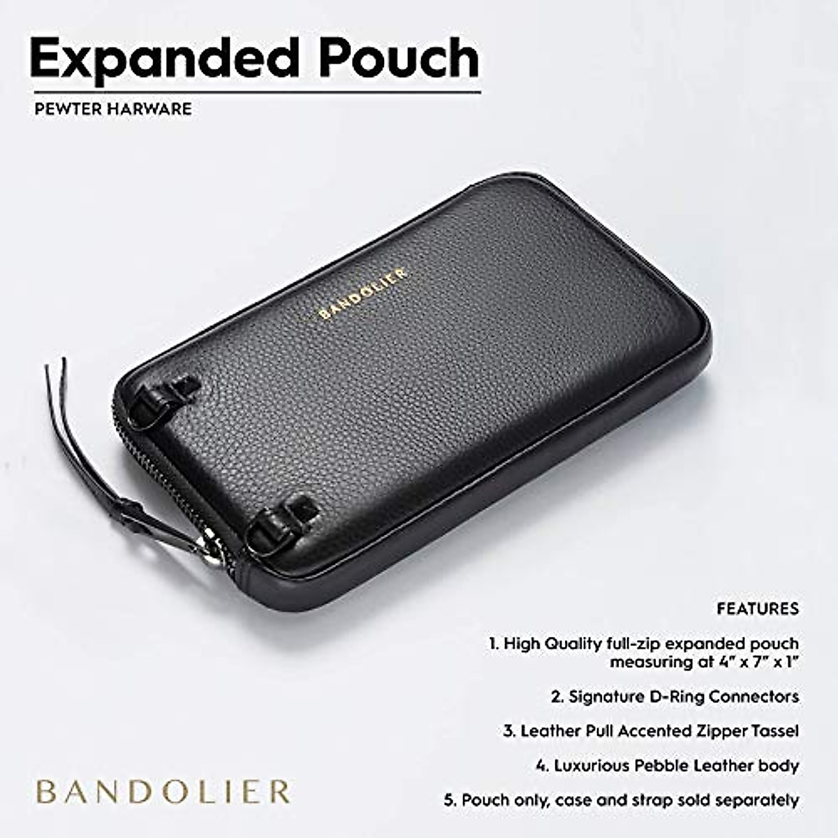 Bandolier Expanded Zip Pouch - Black/Pewter - Phone Case & Strap Sold Separately