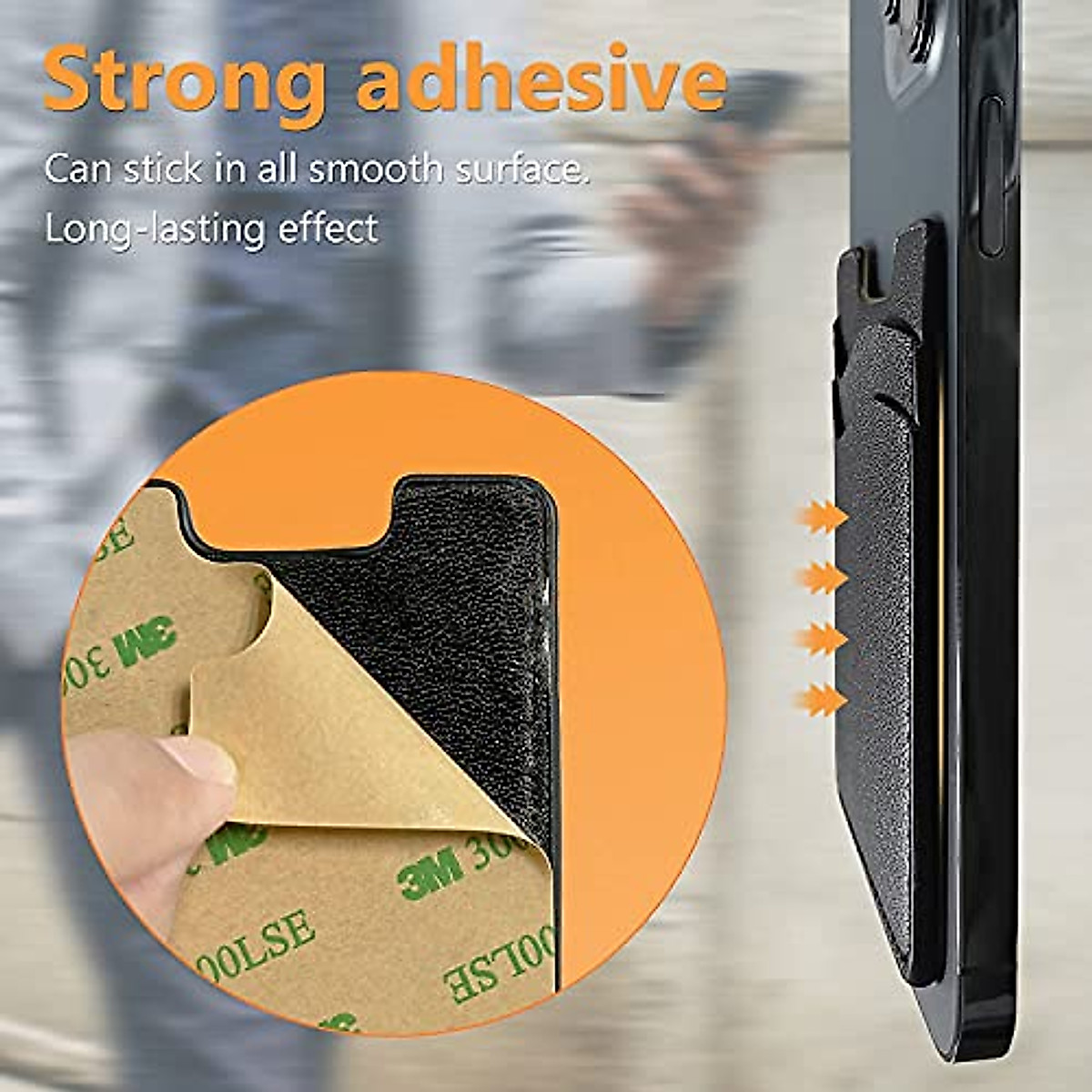 Phone Card Holder, Leather Phone Wallet Stick On, Stretchy Card Holder for Back of Phone Credit Card Holder for Phone Case Compatible with Most of Cell Phone (iPhone, Samsung) - 2Pack Black