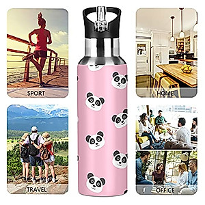 xigua Stainless Steel Double Wall Water Bottle,Kawaii Panda Vacuum Insulated Bottle With Straw Lid, Insulated Water Bottle Keeps Water Cold for 24 Hours, Hiking, Sports, Outdoor