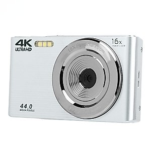 16X Digital Zoom Camera for Travel Photography, 2.8in Screen 4K 44MP Camera, Shock Proof Plastic Housing HD Camera for Photography for Adults and Teens (Silver)