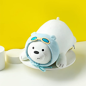 MINISO 15" We Bare Bears Stuffed Animals, Cuddle Lying Plush Ultrasoft Toy Hugging Throw Sleeping Plushies Toy Pillow for Boy Girl Kids Children Toddler Bedding Toys and Christmas(Ice Bear)