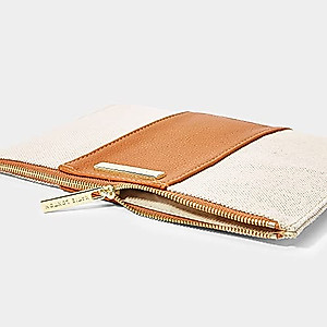 KATIE LOXTON Amalfi Womens Medium Canvas and Vegan Leather Slip Pocket Clutch Pouch Cream and Brown