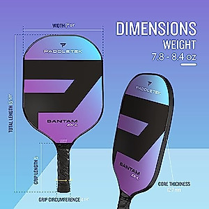 Paddletek Bantam EX-L Pickleball Paddle | Professional Pickleball Paddles with Honeycomb Core, Polycarbonate Surface, Bantom PolyCore & High Tack Performance Grip | USAPA Approved - Aurora Purple