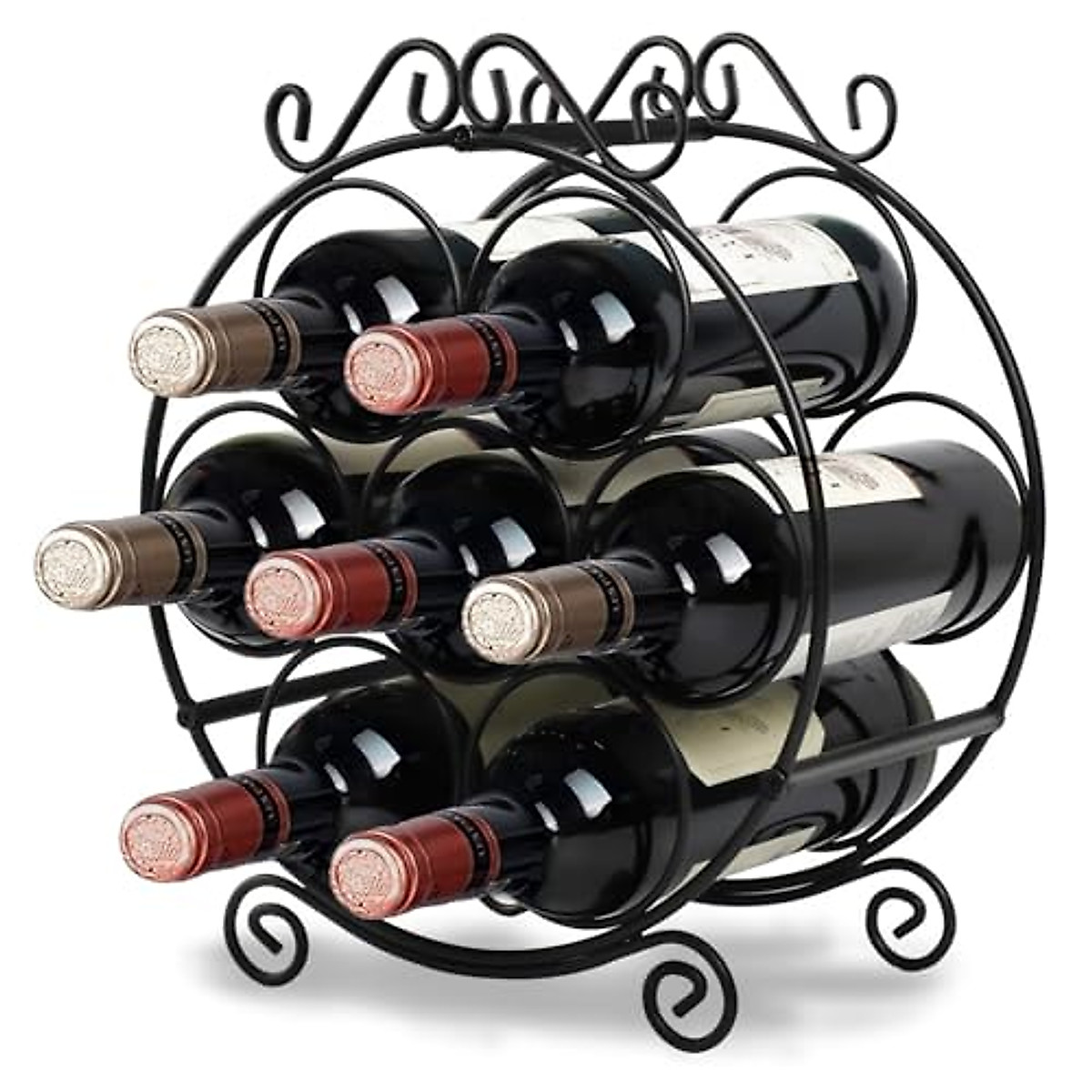 Maypes 7-Bottle Countertop Wine Rack – 13x12x6.5 in., Iron Wire Wine Rack for Countertop, Bars, or Storage Cabinet – Decorative Tabletop Wine Rack for Demi or Standard Bottles – Wine Storage