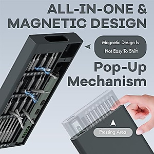 Mini Electric Screwdriver, 68-in-1 Precision Electric Screwdriver 400RPM with 5 Torque Settings, 68 Drill Bits, Pry Bar, Led and Tweezers, Electric Precision Screwdriver Kit for Pc Building