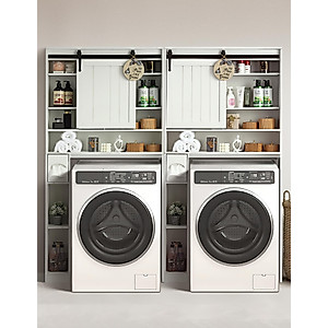 LOUVIXA Over The Toilet Storage Cabinet, Over Toilet Bathroom Organizer with Sliding Barn Door and Adjustable Shelf, Home Space Save Toilet Rack for Bathroom, Laundry (Farmhose White, 1 Barn Door)