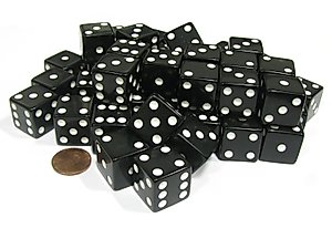Koplow Games Set of 50 Large 19mm D6 Opaque Dice (Over 1 Pound of Dice) - Black w/White Pip