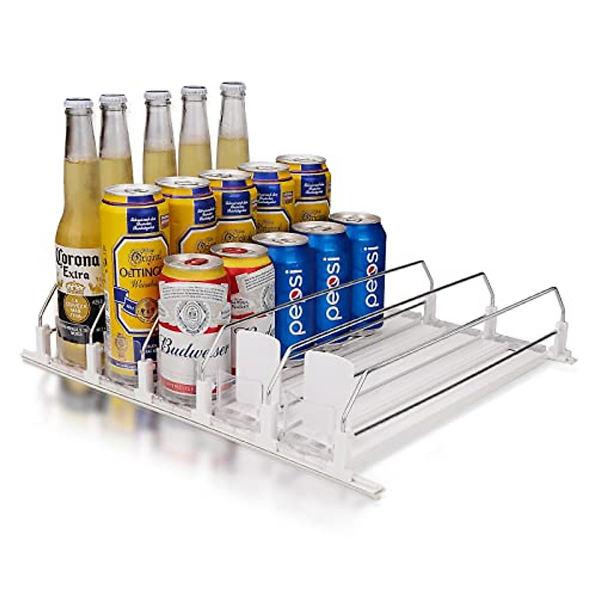 Soda Can Dispenser for Refrigerator - 5 Row Automatic Pusher Glide, Drink Organizer for Fridge, Soda Can Drink Organizer for Fridge, Width Adjustable Beverage Pusher Glide, soda dispenser for fridge
