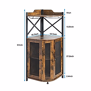 JKsmart Corner Bar Cabinet with Glass Holder,Industrial Wine Cabinet with Mesh Door,Wine Bar Cabinet with Adjustable Shelf,Home Bar for Liquor and Wine Storage,Rustic Brown