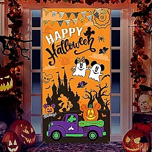 Halloween Door Banner Decorations, 35.4 Inches*70.8 Inches Happy Halloween Large Door Cover Decor, Cartoon Themed Halloween Window and Wall Cover Indoor Outdoor Decoration