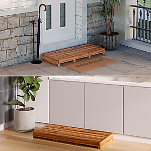 TINAMO One Step Stool for Elderly (35" Length) - Acacia Wood High Riser Step Stool with Non-Slip Pads - 550 Lbs Wooden Mobility Stepping Stools for Handicap, Bed, Bathroom, Kitchen (35" L x 16" W)