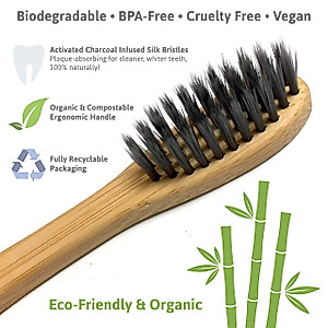 More of Me to Love BPA-Free, Biodegradable, Organic Bamboo Toothbrush - Charcoal Infused Naturally Whitening Bristles, Pressed Glue-Free Bristles, Environmentally Friendly (16-Pack)