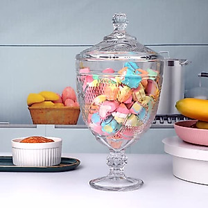 Woaiwo-q Candy Jar Set of 3,Apothecary Jar with Lid, Crystal Candy Jar, Decorative Footed Candy Jar, Cookie Jar, for Candy Buffet, Kitchen, Home, Wedding (27oz)