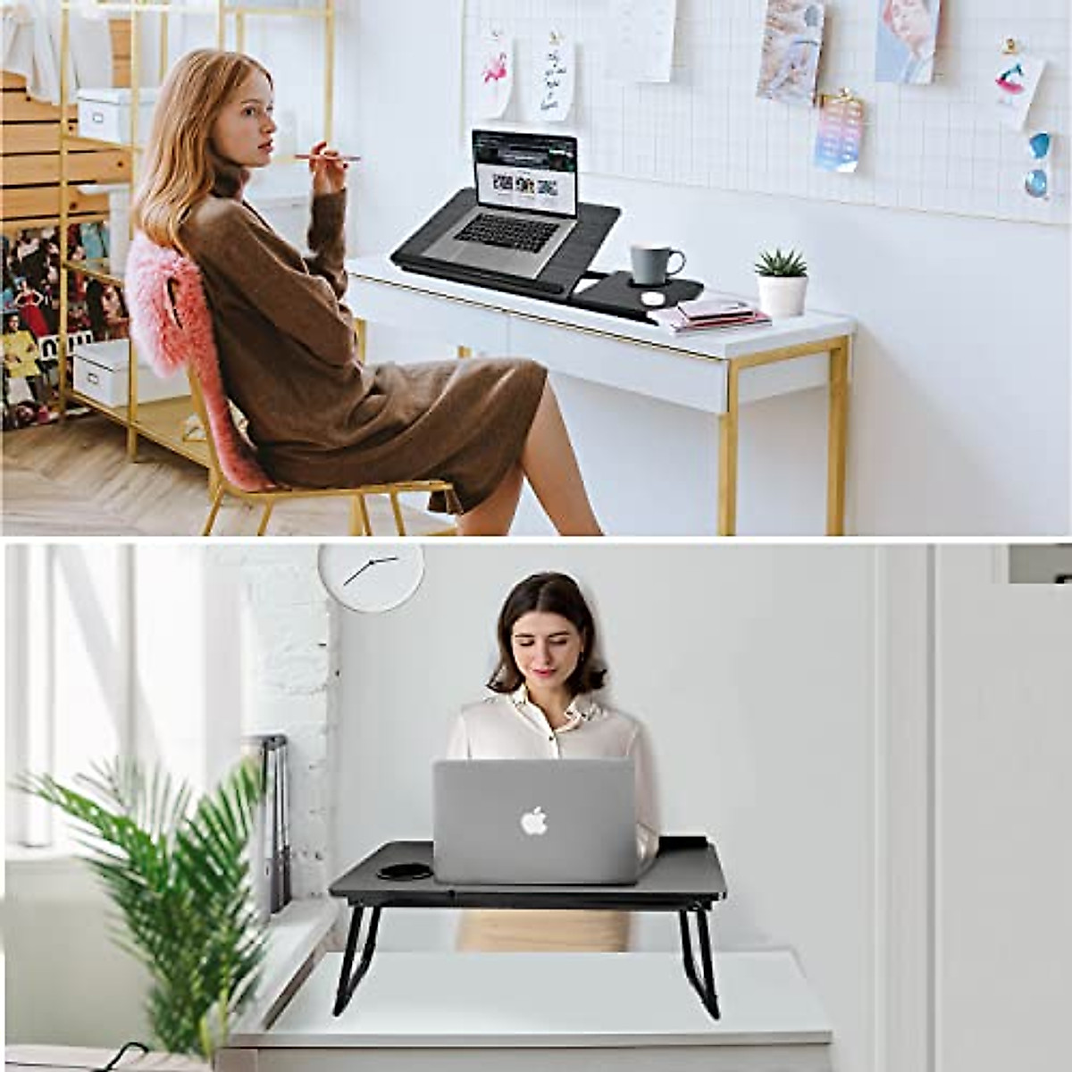 Laptop Desk for Bed Couch,Lap Desk for Laptop,Portable Laptop Stand for Desk,Small Adjustable Laptop Desk,Foldable Bed Table for Laptop and Writing, Bed Tray Table with Cup Holder(Black)