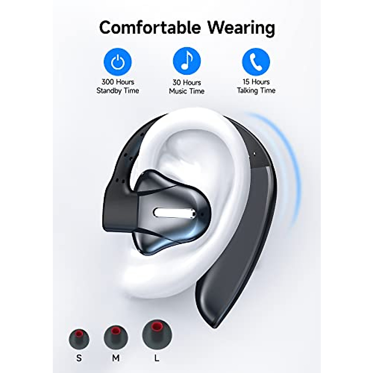 MANKIW Bluetooth Headset with Built-in Three Mic Bluetooth Earpiece V5.3 Hands-Free Wireless Earphones for Driving/Business/Office, Compatible for iOS/Android Cellphone(Black)