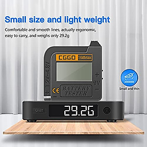 CGGO 168MAX Battery Tester,Suitable for AA AAA C D 9V 1.5V Button Cell Batteries，Portable Universal Digital Battery Charge Checker,Black