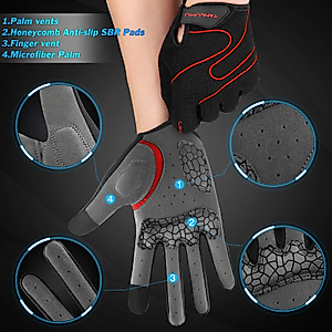 Tanluhu Mountain Bike Gloves - Full Finger Touch Screen, Anti-Slip, Shock-Absorbing for Men & Women (Red)