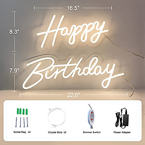 Happy Birthday Neon Sign for Any Themes Birthday Party, 2Pcs Size 23x8+16.5x8, Happy Birthgday Neon Light Signs for All Birthday Celebration, Any Ages, Christmas Gifts Warm White by DIVATLA