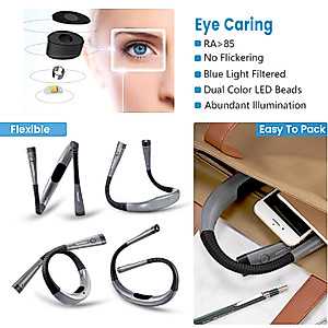 Glocusent LED Neck Reading Light, Book Light for Reading in Bed, 3 Colors, 6 Brightness Levels, Bendable Arms, Rechargeable, Long Lasting, Perfect for Reading, Knitting, Camping, Repairing