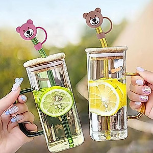 4pcs Straw Covers Cap for Stanley Cup, Cute Bear Silicone Straw Tip Covers for Stanley 30 & 40 Oz Tumbler with Handle (Bear)