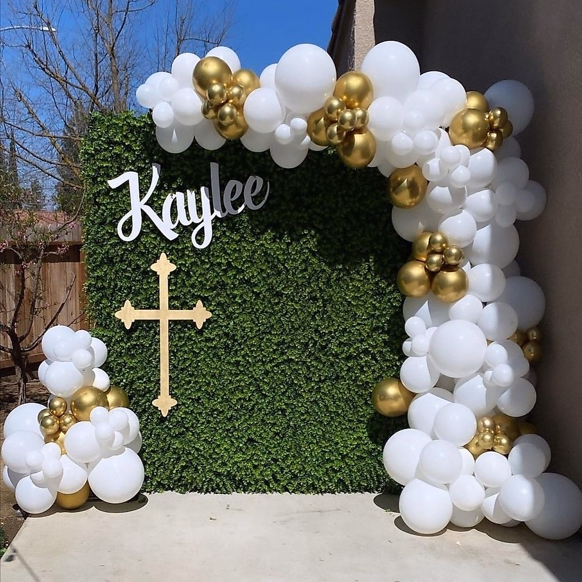 DIY White Gold Balloons Kit - 178 pcs Balloon Arch Garland Kit Include White Metallic Gold Confetti Balloons for First Communion Baptism Wedding Bridal Baby Shower Birthday Party Decorations Backdrop