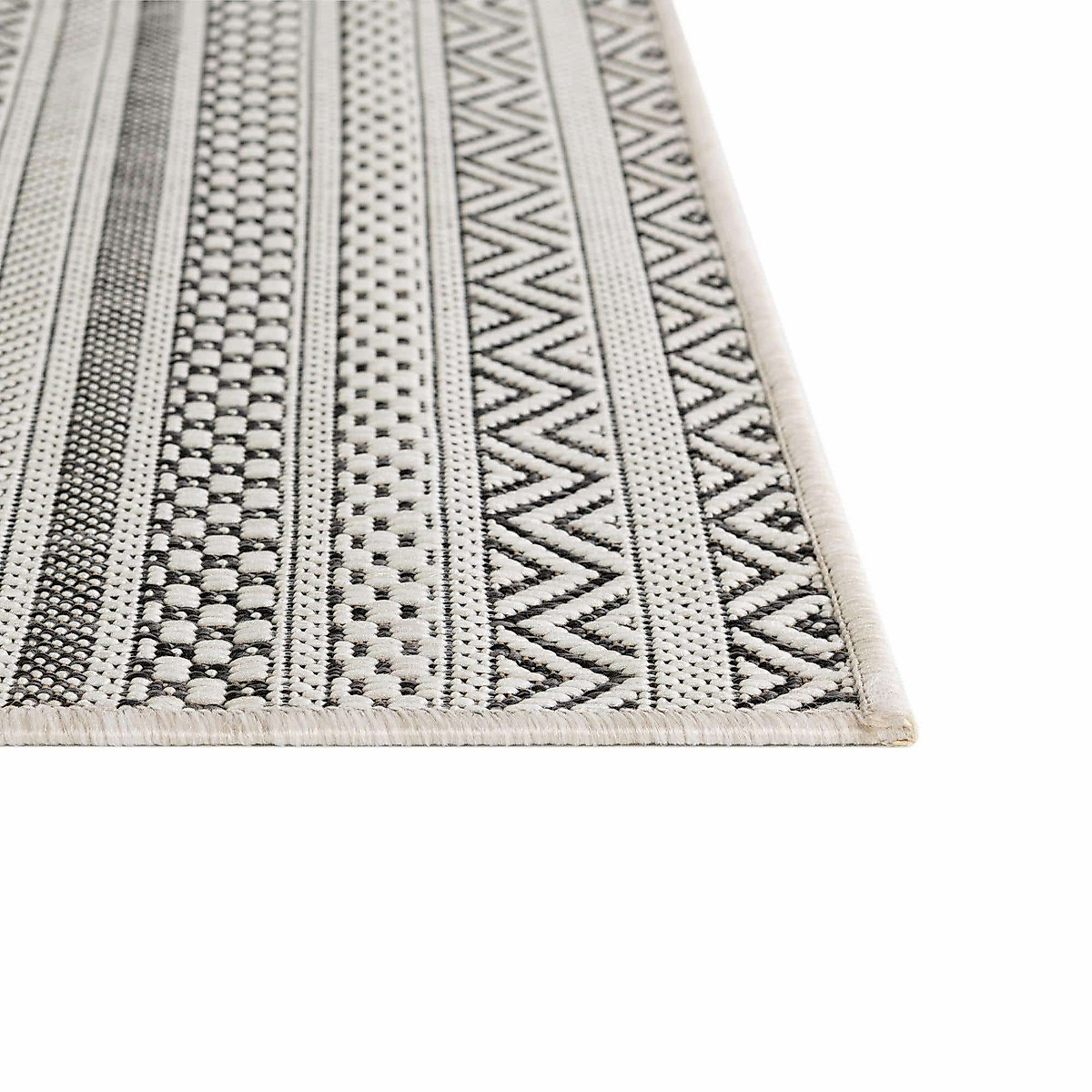 Rugs.com Outdoor Ribbon Collection Rug – 2' 7 x 12' Runner Beige Flatweave Rug Perfect for Hallways, Entryways