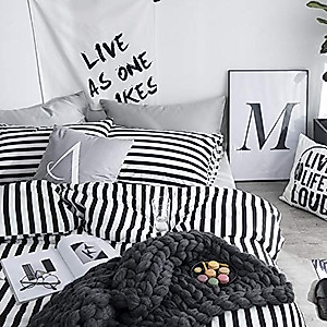 CLOTHKNOW Striped Queen Comforter Set 3Pcs Black White Bedding Comforter Sets Farmhouse Comforter Queen with 2 x Pillowcases