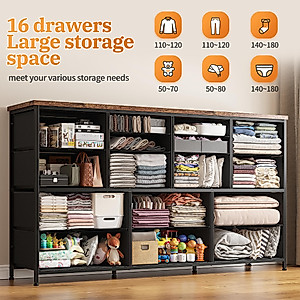 EnHomee 60" TV Stand Dresser TV Stand with Charging Station TV Stands for Living Room Long Dresser for Bedroom TV Stand with 16 Drawers Storage TV Stand for Bedroom Dresser 51.1''W*11.8''D*34.8''H