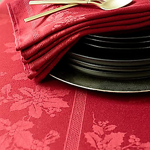 Benson Mills Holiday Elegance Heavyweight Engineered Jacquard Fabric Cloth Napkins for Holiday and Christmas Tablecloths (Dark Red, 18" X 18" Napkins Set of 4)